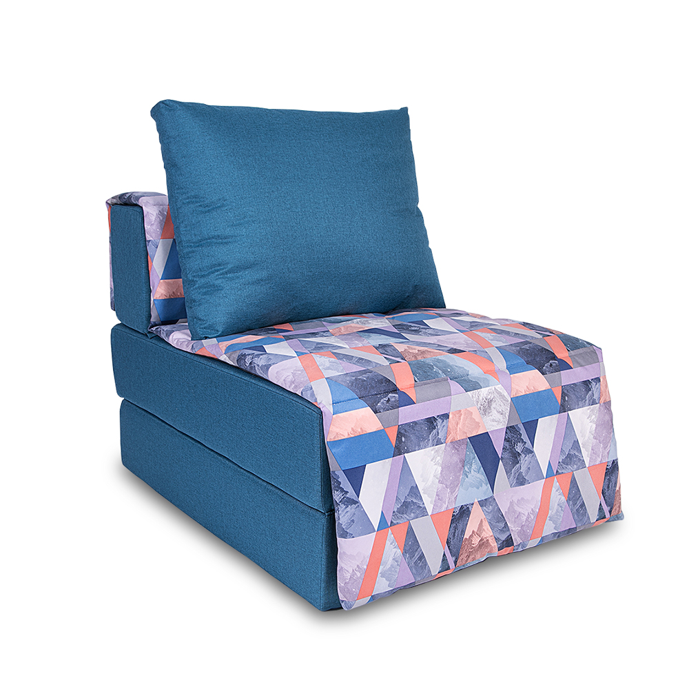 Кресло диван кровать FREEFORM ХАРВИ с накидкой рогожка синяя. Синий Сноу Деним