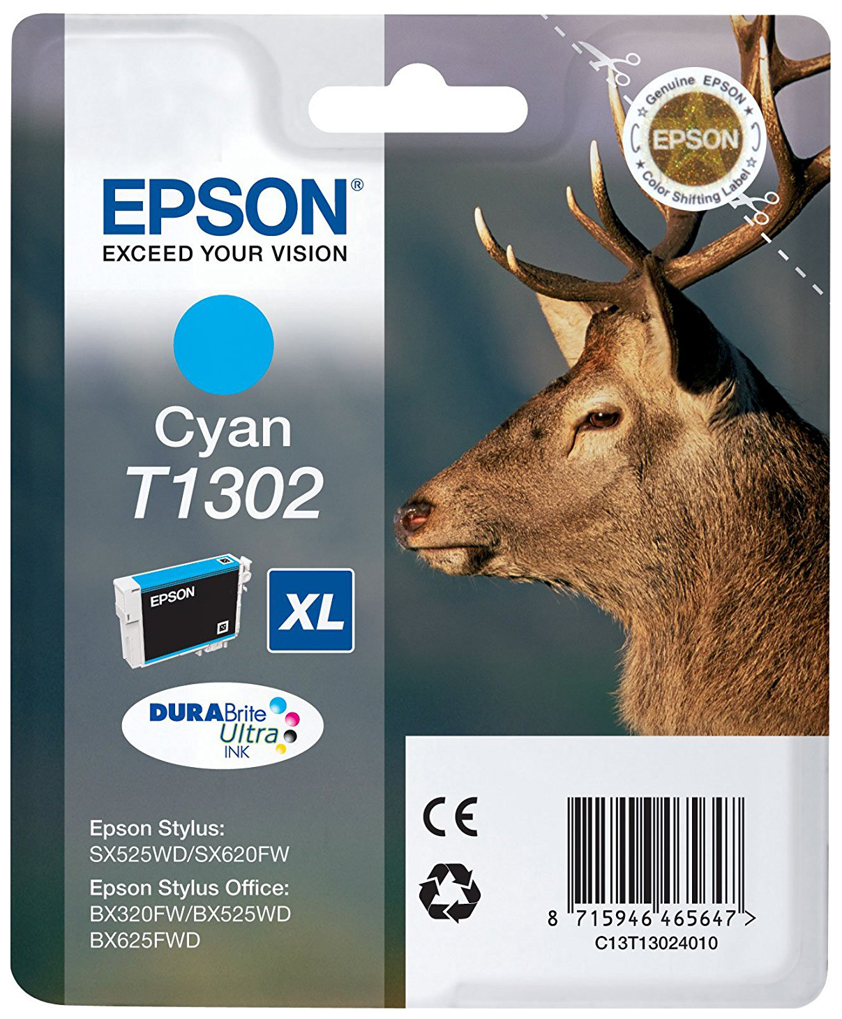 Картридж для струйного принтера Epson C13T13024010, голубой, оригинал