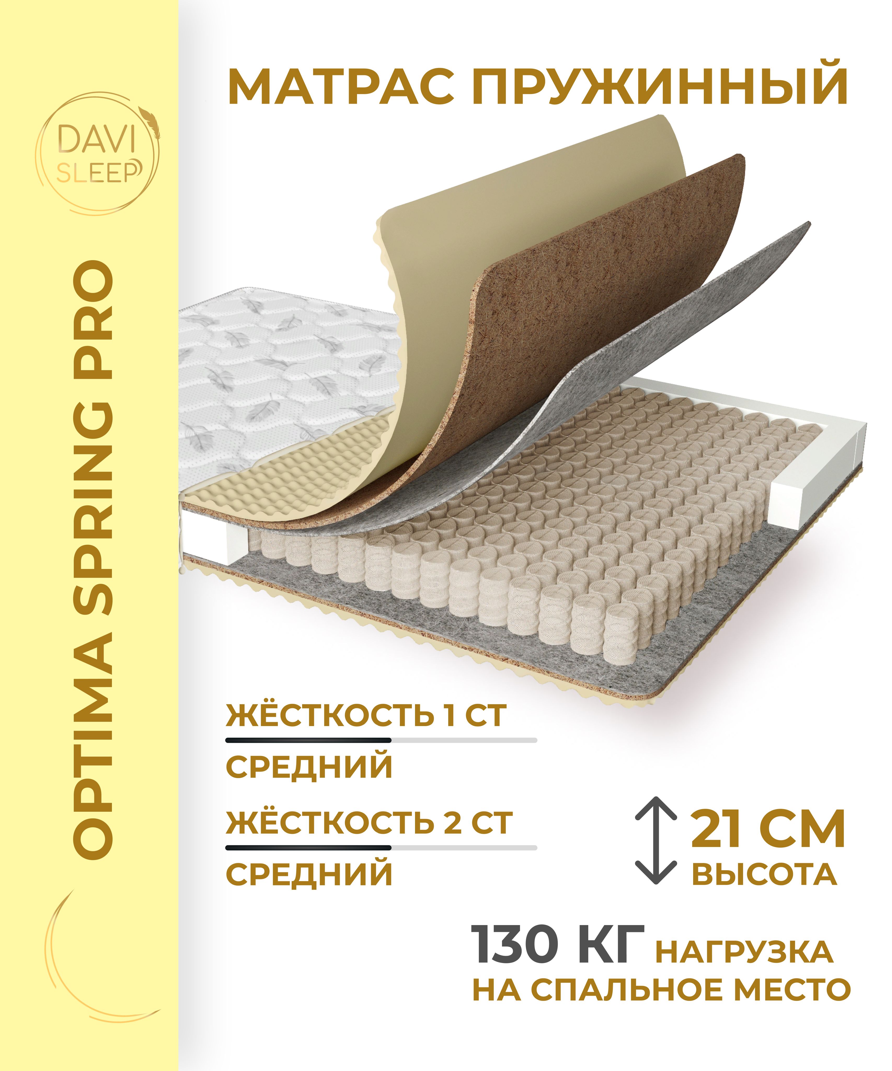 Матрас пружинный DAVI SLEEP Optima SpringPro 165х180 анатомический