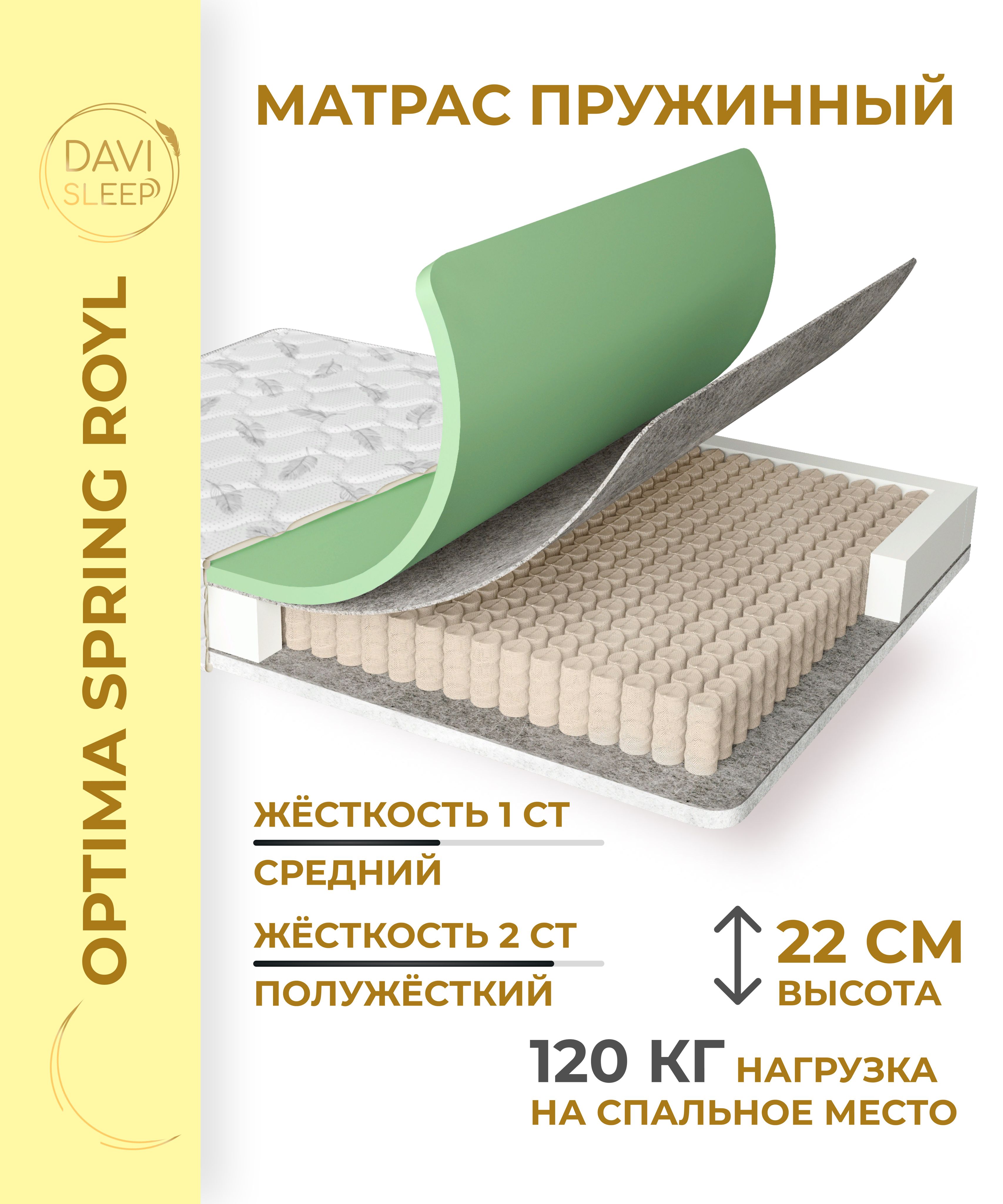Матрас пружинный DAVI SLEEP Optima SpringRoyl 85х185 анатомический