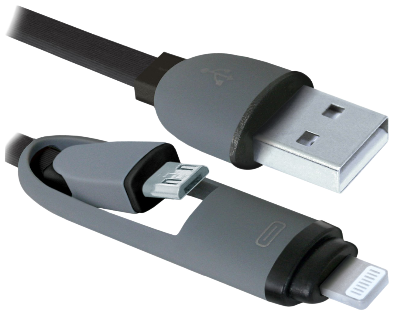 Кабель Defender USB10-03BP USB Am-microBM, насадка Lightning, комбо кабель, чёрный - 1 м