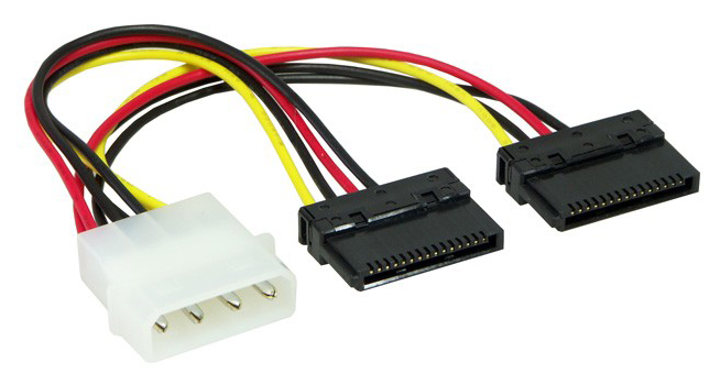 Адаптер Gembird Molex-2xSATA 15 pin, M-M 0,15м Black (CC-SATA-PSY)