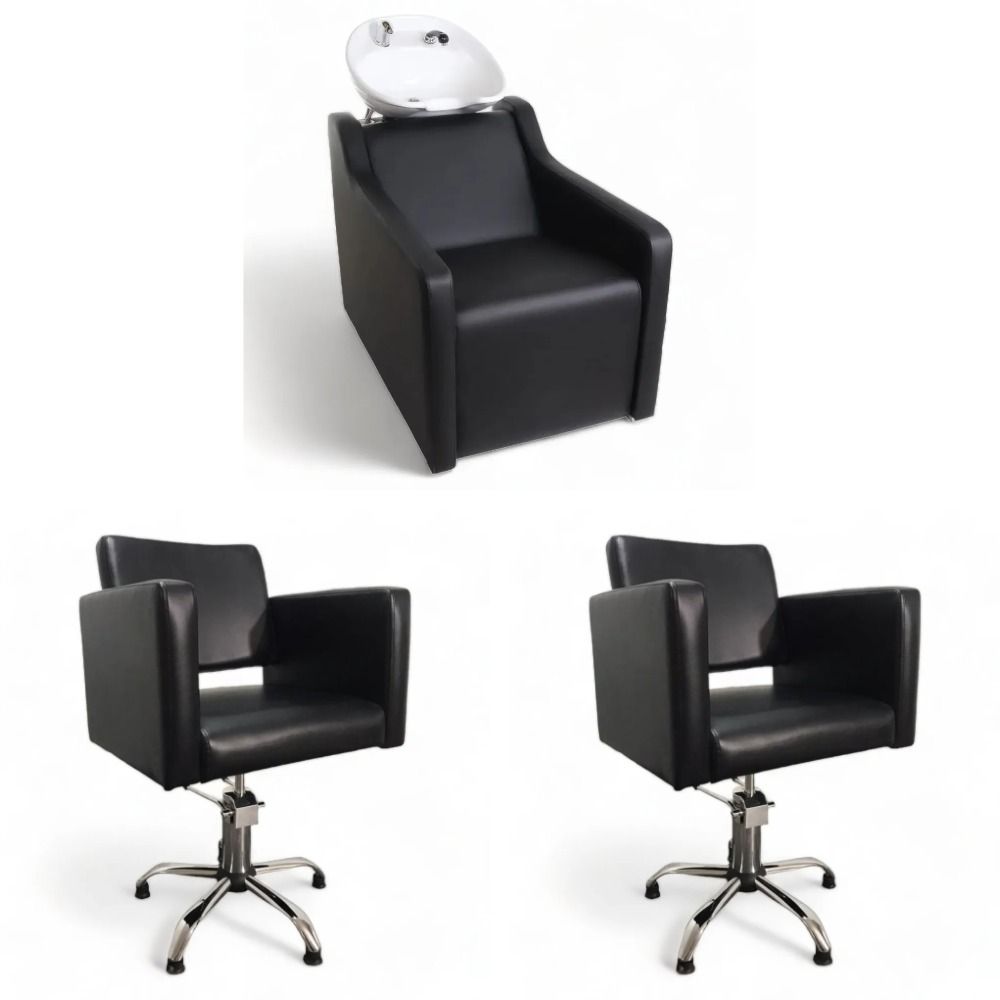 Парикмахерское кресло Мебель Бьюти Кубик, 2 кресла, 1 мойка глубокая черная раковина