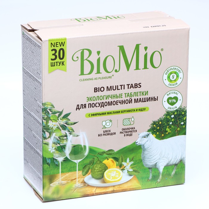 BioMio Таблетки для посудомоечных машин BioMio с эфирными маслами бергамота и юдзу 30 шт