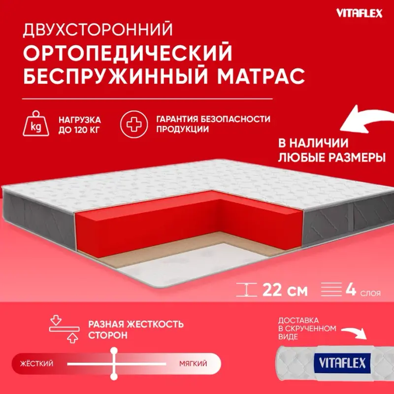 Ортопедический беспружинный матрас Vitaflex Anatomic V Sk 145x200 см