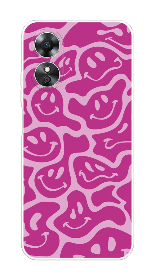 Чехол на Oppo A17 "Расплывчатые смайлики розовые"