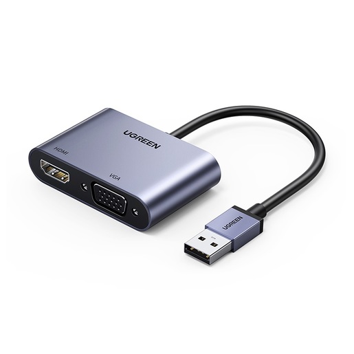 Адаптер UGREEN CM449 (20518) USB 3.0 to HDMI+VGA Card 1080P, серый