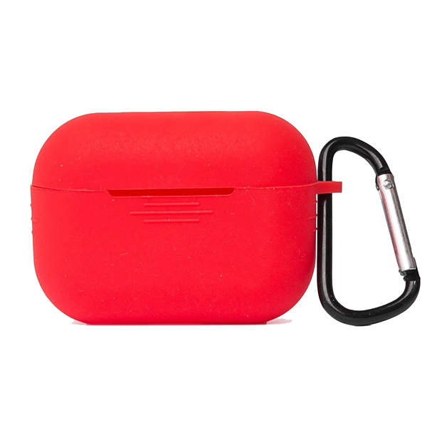 Чехол для кейса наушников Apple AirPods Pro силиконовый с карабином (красный)