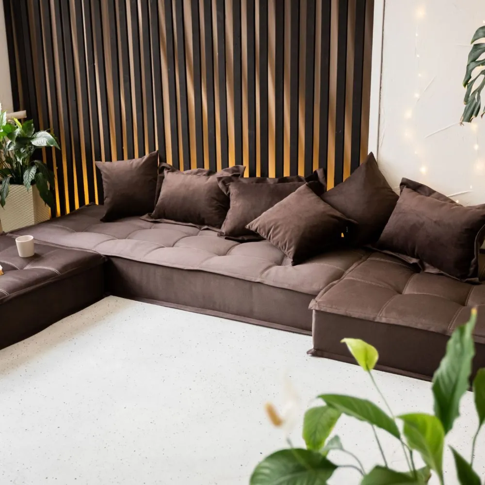 Бескаркасный диван-кровать Miella Lora 280х200х23 см, коричневый, угловой