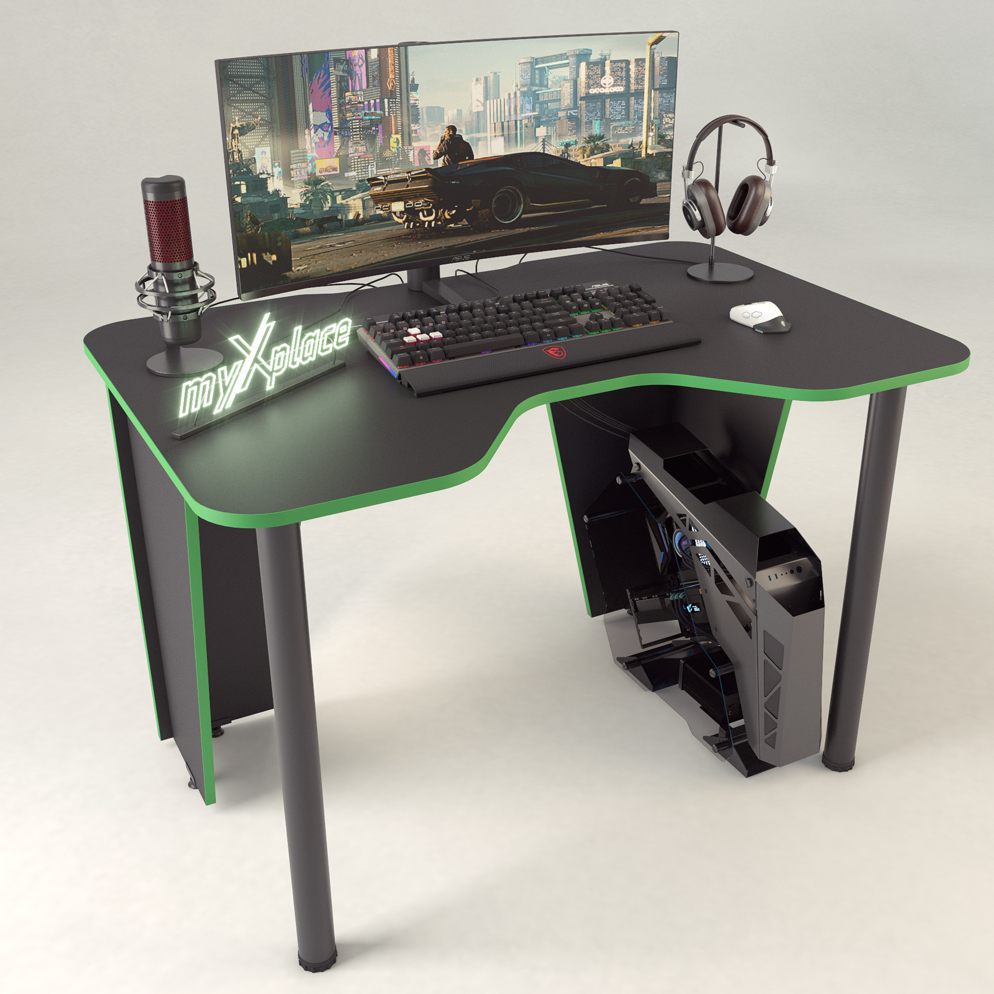 Игровой компьютерный стол myXplace 110, Черно-зеленый