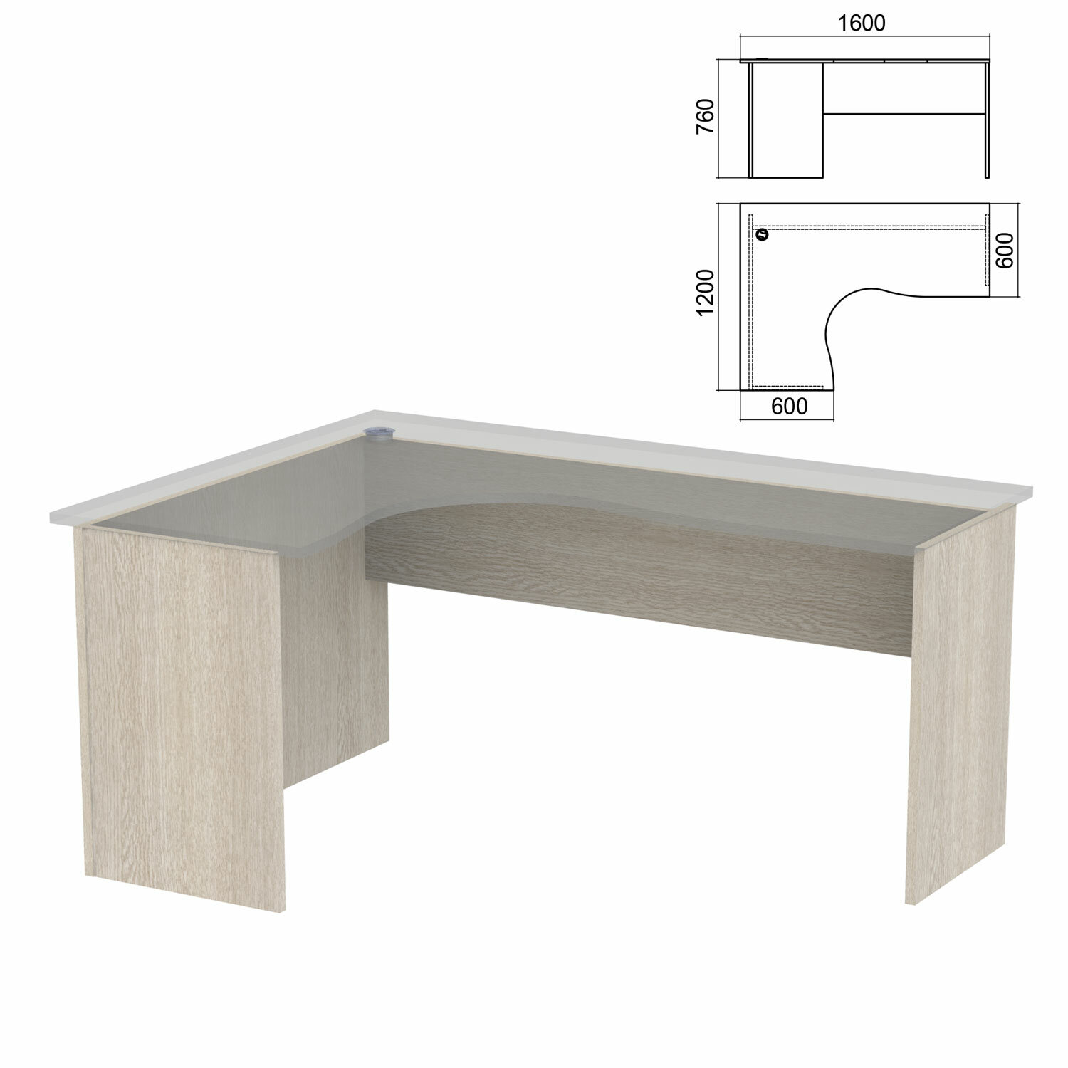 Арго ЛДСП, 1600х1200х760 мм, левое, ясень шимо