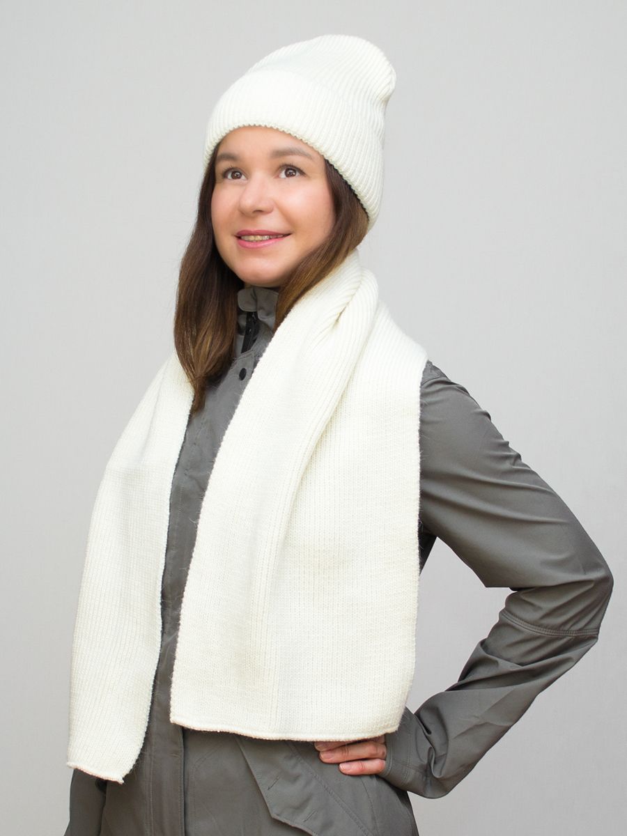 Комплект шапка и шарф женский LanaCaps 22544419 молочный, р.56-58
