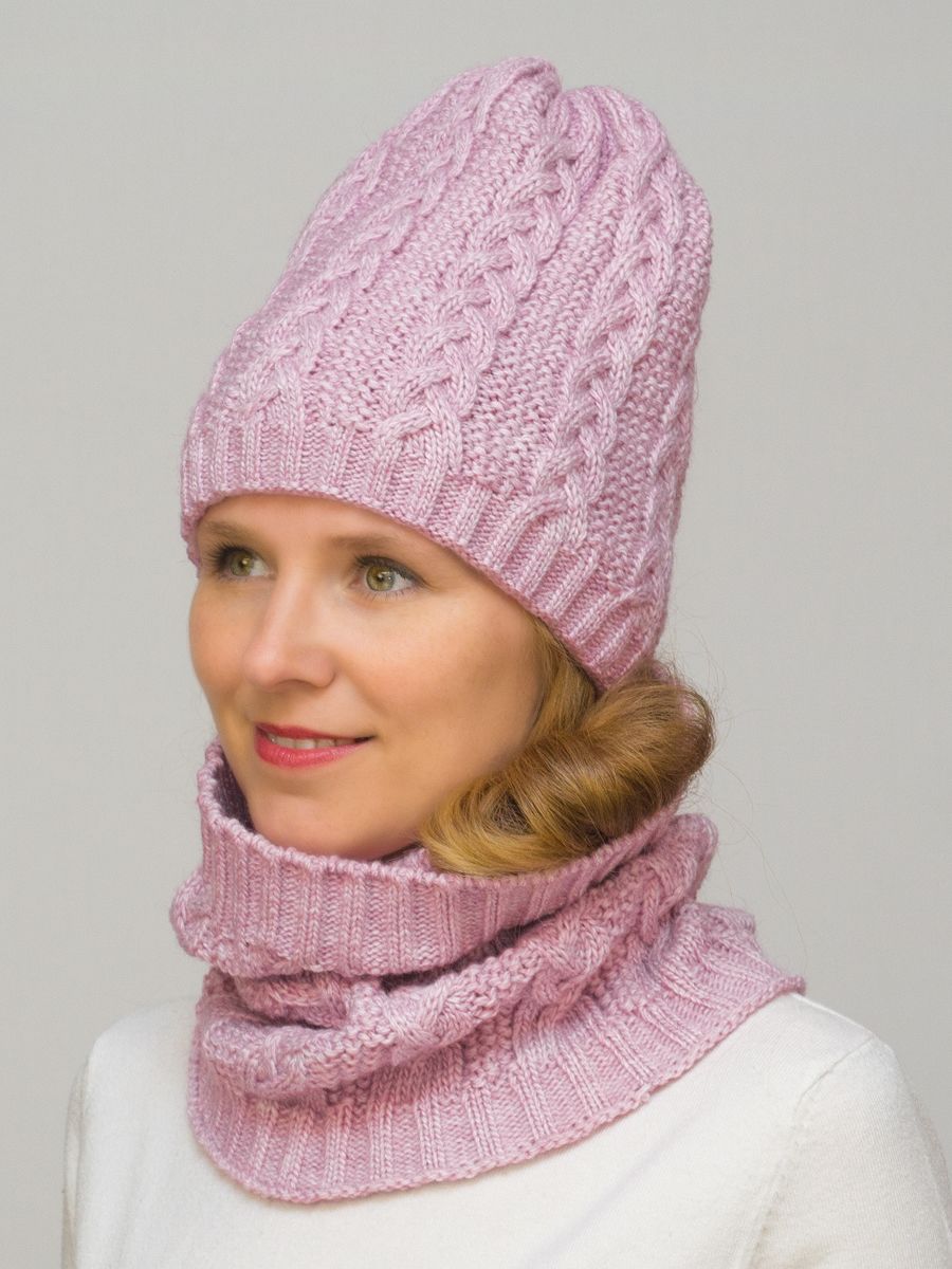 Комплект шапка и снуд женский LanaCaps 22544965 лавандово-розовый, р.54-56