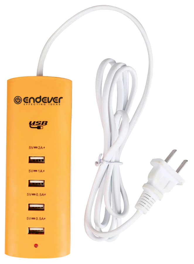 Сетевое зарядное устройство Endever MasterCharger-200, 4xUSB, 5 A, orange