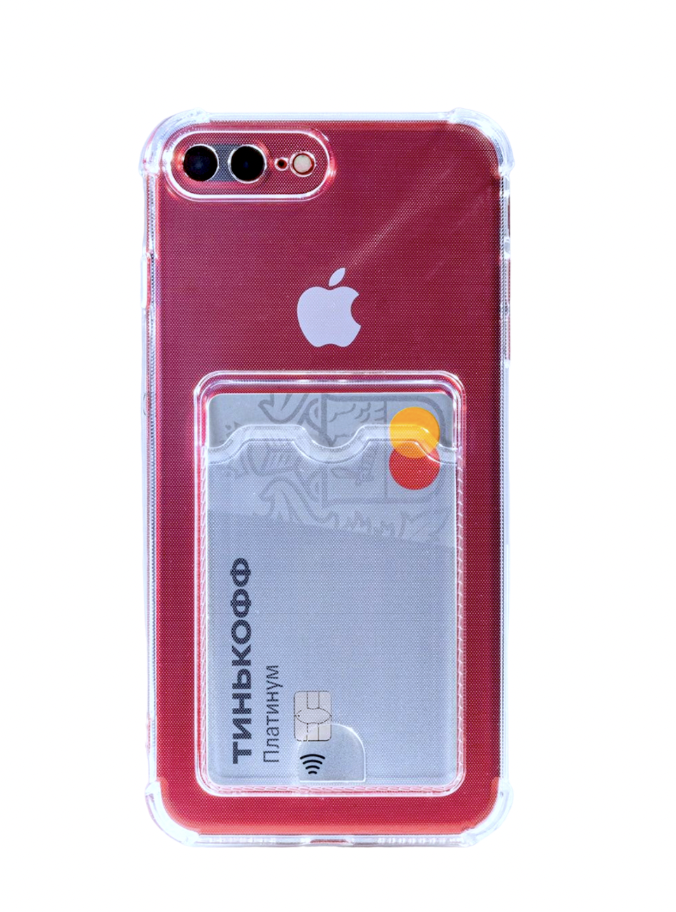 Чехол на iphone 7/8 plus с карманом для карт и углами прозрачный