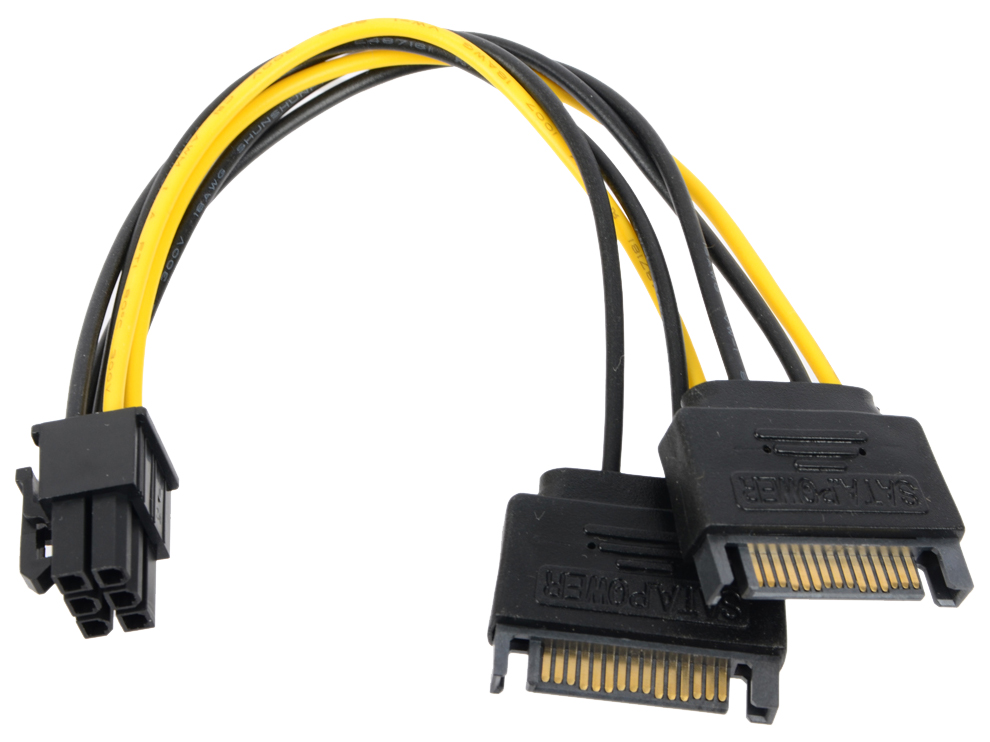 Адаптер Orient 2xSATA 15 pin-PCI-e 6 pin, M-M 0,15м Black (C513)