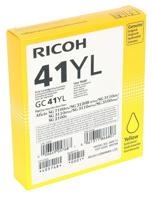 Картридж для струйного принтера Ricoh GC 41YL, желтый, оригинал