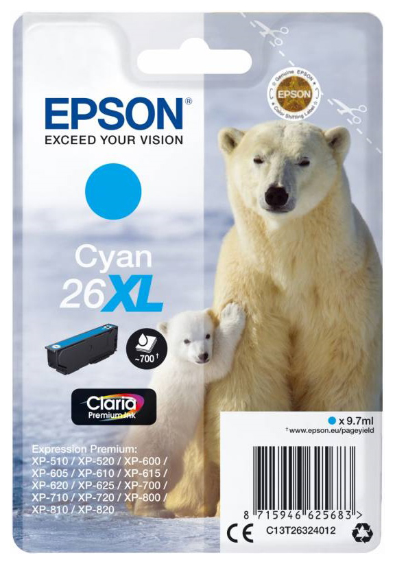 Картридж для струйного принтера Epson T2632 (C13T26324012) голубой, оригинал