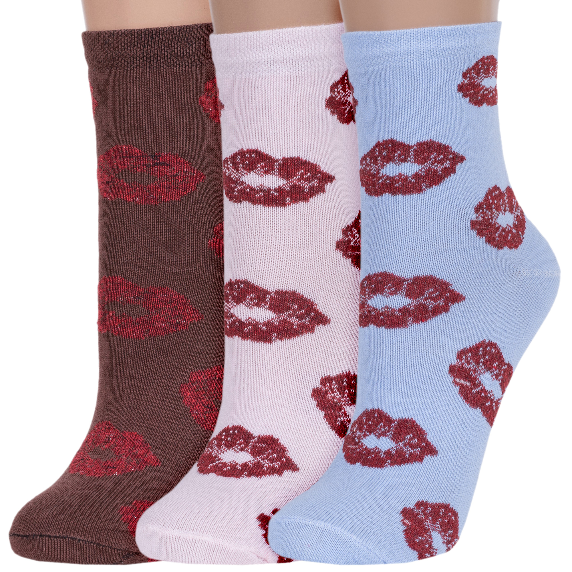 Комплект носков женских Альтаир 3-С212 голубых; коричневых; розовых; красных 35-37