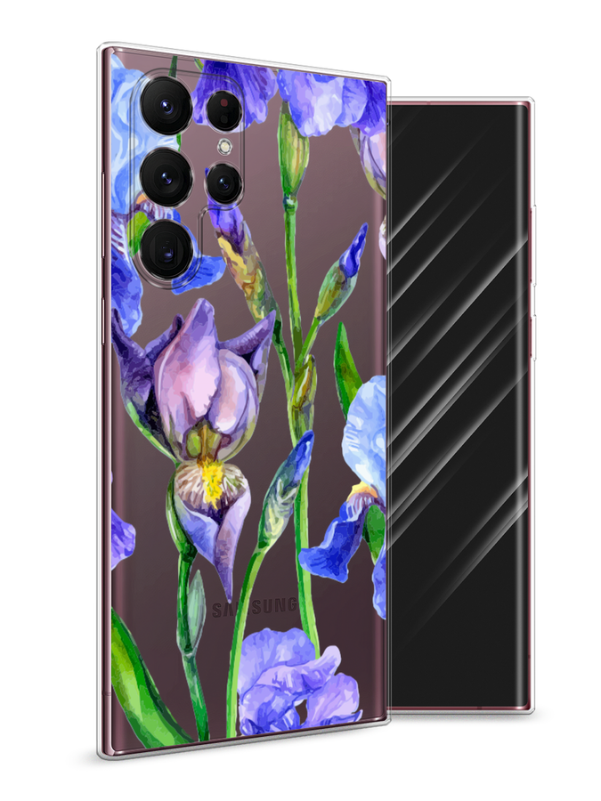 Чехол Awog на Samsung Galaxy S22 Ultra / Самсунг S22 Ultra "Синие ирисы"