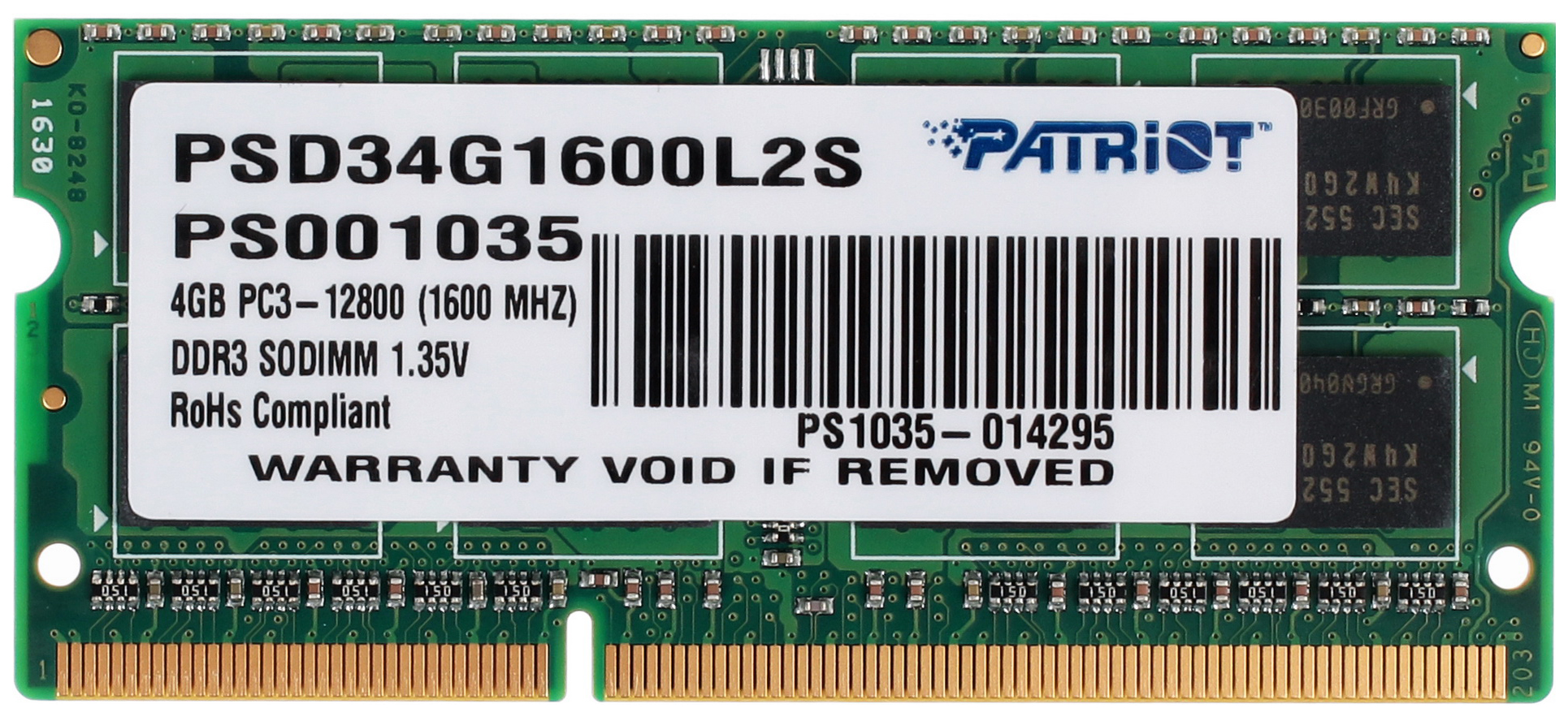 Оперативная память Patriot 4Gb DDR-III 1600MHz SO-DIMM (PSD34G1600L2S)