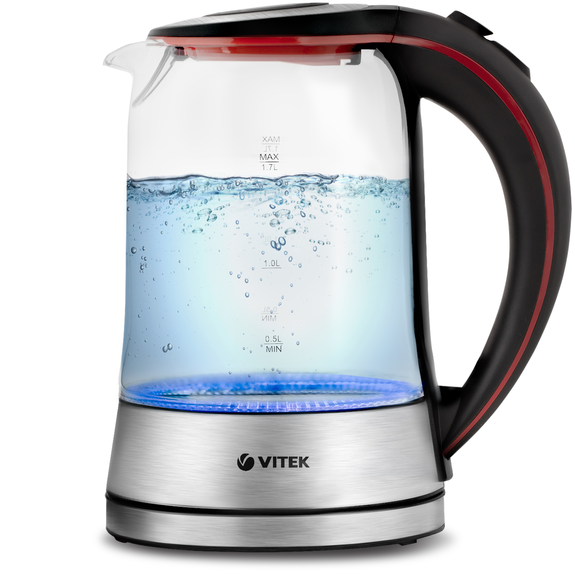 Чайник электрический VITEK VT-7009 1.7 л прозрачный, черный, серебристый, красный