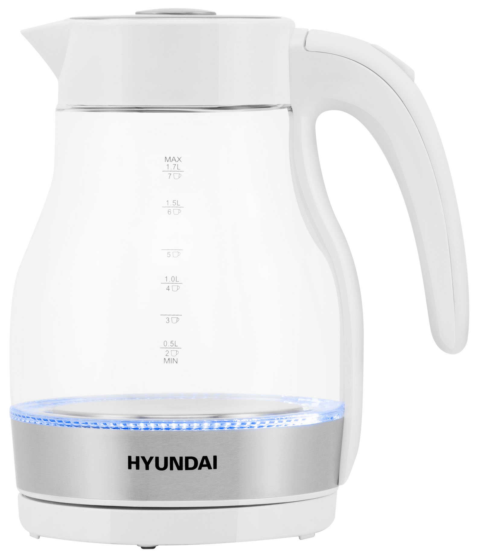 Чайник электрический HYUNDAI HYK-G3802 1.7 л White, Silver, Transparent