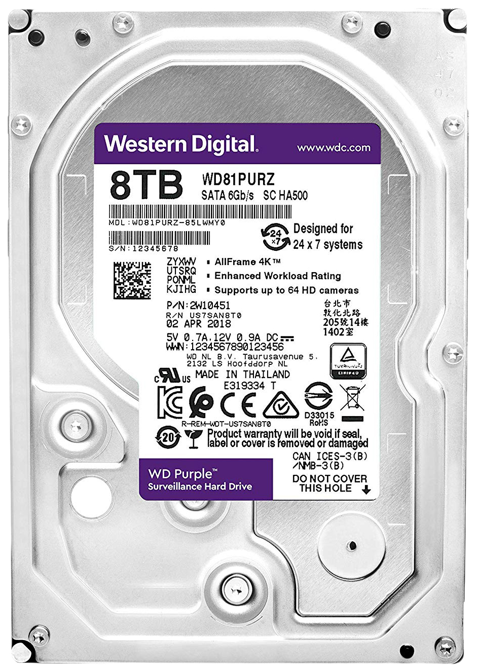 Жесткий диск WD Purple 8ТБ (WD81PURZ)