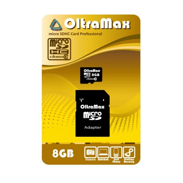 Карта памяти Oltramax MicroSD 8GB Class 10 + SD адаптер