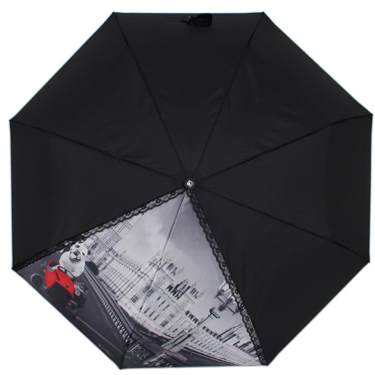 Зонт складной женский полуавтоматический Flioraj 100103 FJ черный