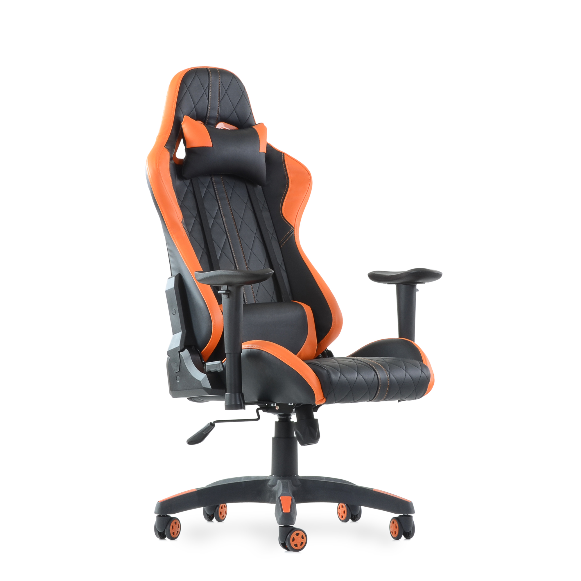 Кресло Barneo K-52 черная экокожа оранжевые вставки, реклайнер, игровое