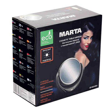 Зеркало настольное Marta круглое MT-2653/2646 двустороннее с подсветкой на батарейках