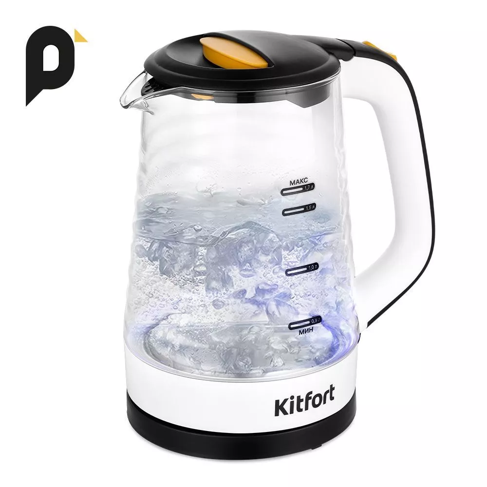 Чайник электрический Kitfort КТ-6634 1.7 л черный, белый, прозрачный