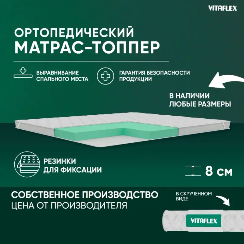 Матрас-топпер ортопедический Vitaflex Soft Tricot 7x4Sk беспружинный 150x190 см