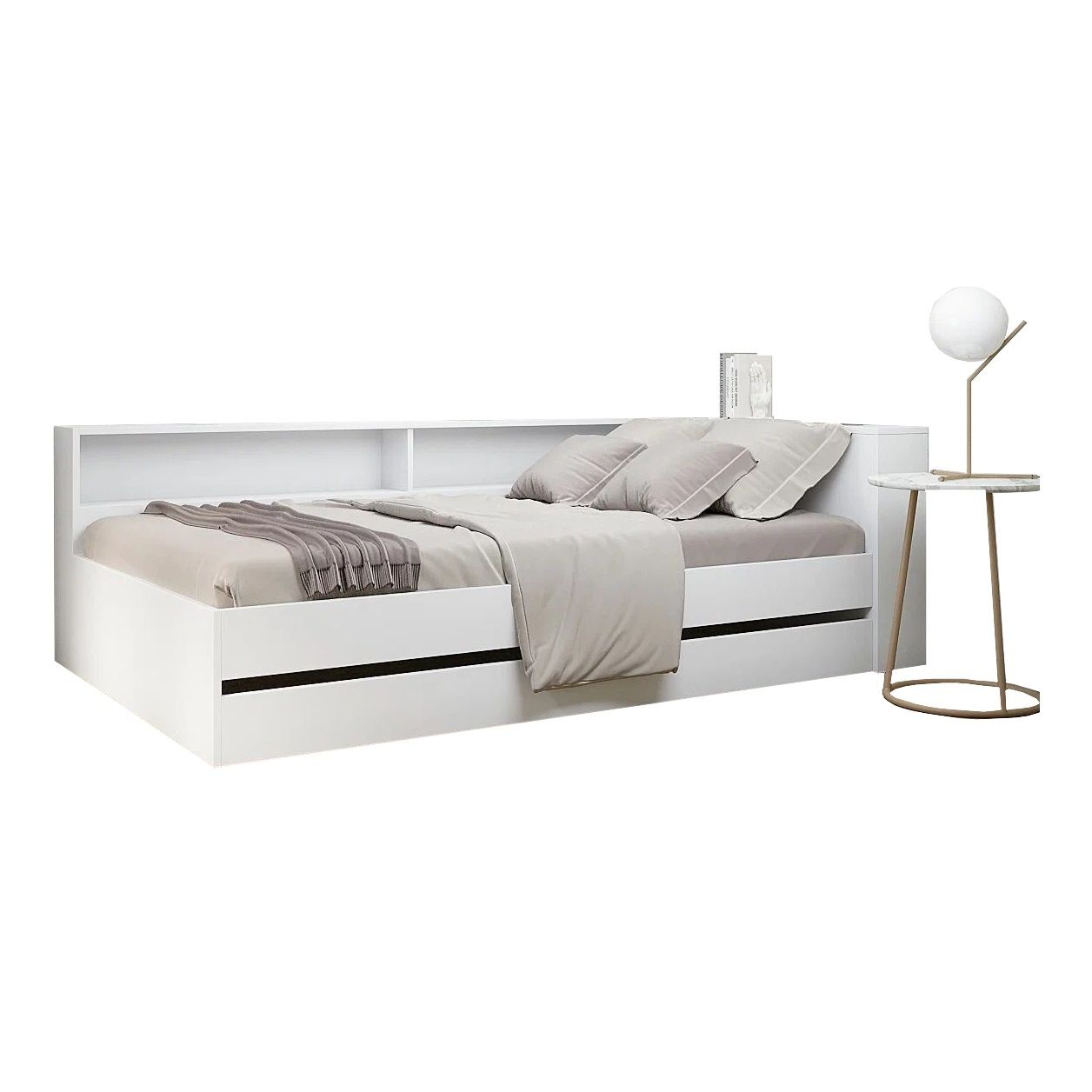 Кровать двуспальная Ксения 140х200 с прикроватным блоком, белый