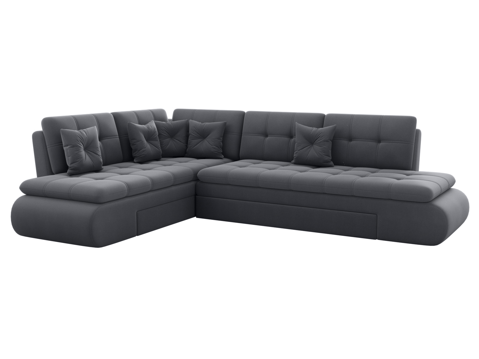 Угловой диван Первый Мебельный Степ Тайм Темно-серый, велюр Слева