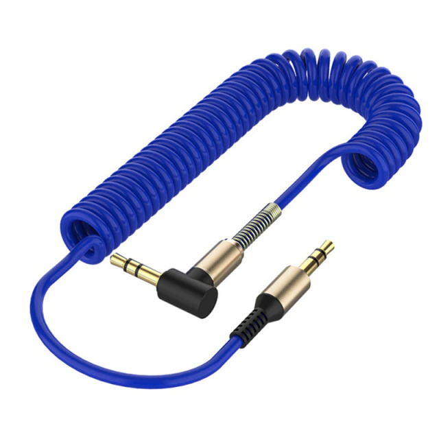 Аудио кабель спиральный 1,5 м, AUX джек 3,5 мм акустический / синий