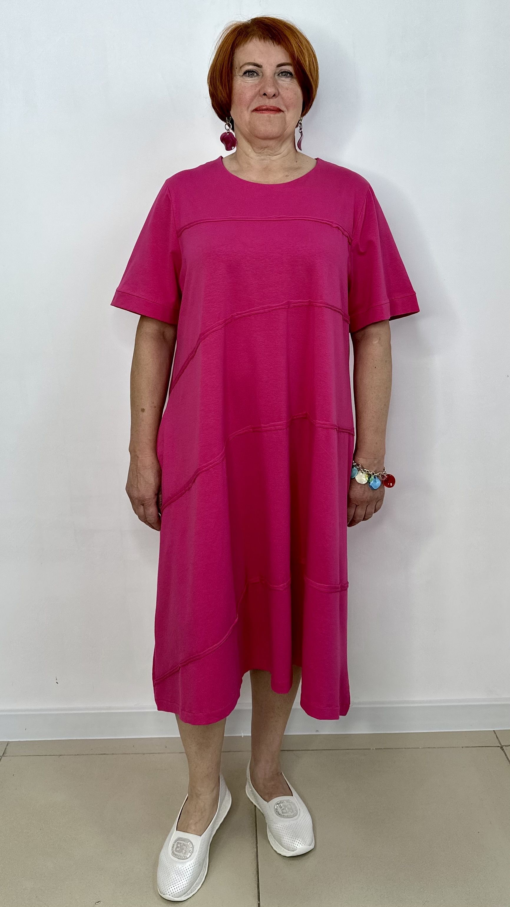 Платье женское EX 1760 розовое 58 RU