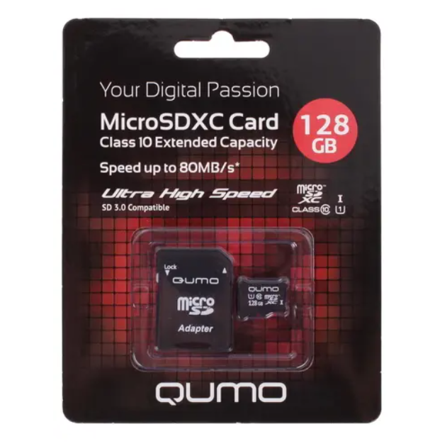 Карта памяти QUMO Micro SDXC 128Гб (QM128GMICSDXC10U1)