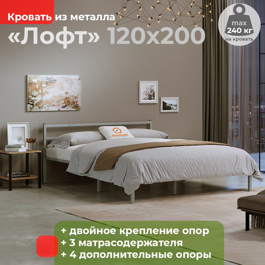Кровать металлическая ДомаКлёво Лофт 120х200 серая