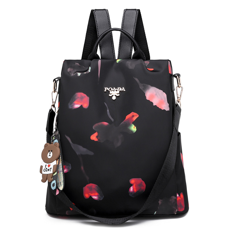Сумка-рюкзак женская M1802-04 черная/цветы, 32х32х13 см