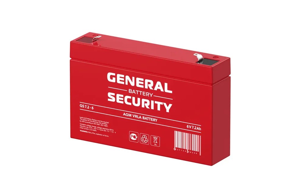 Свинцово-кислотный аккумулятор General Security GS 7.2-6 6В 7.2Ач