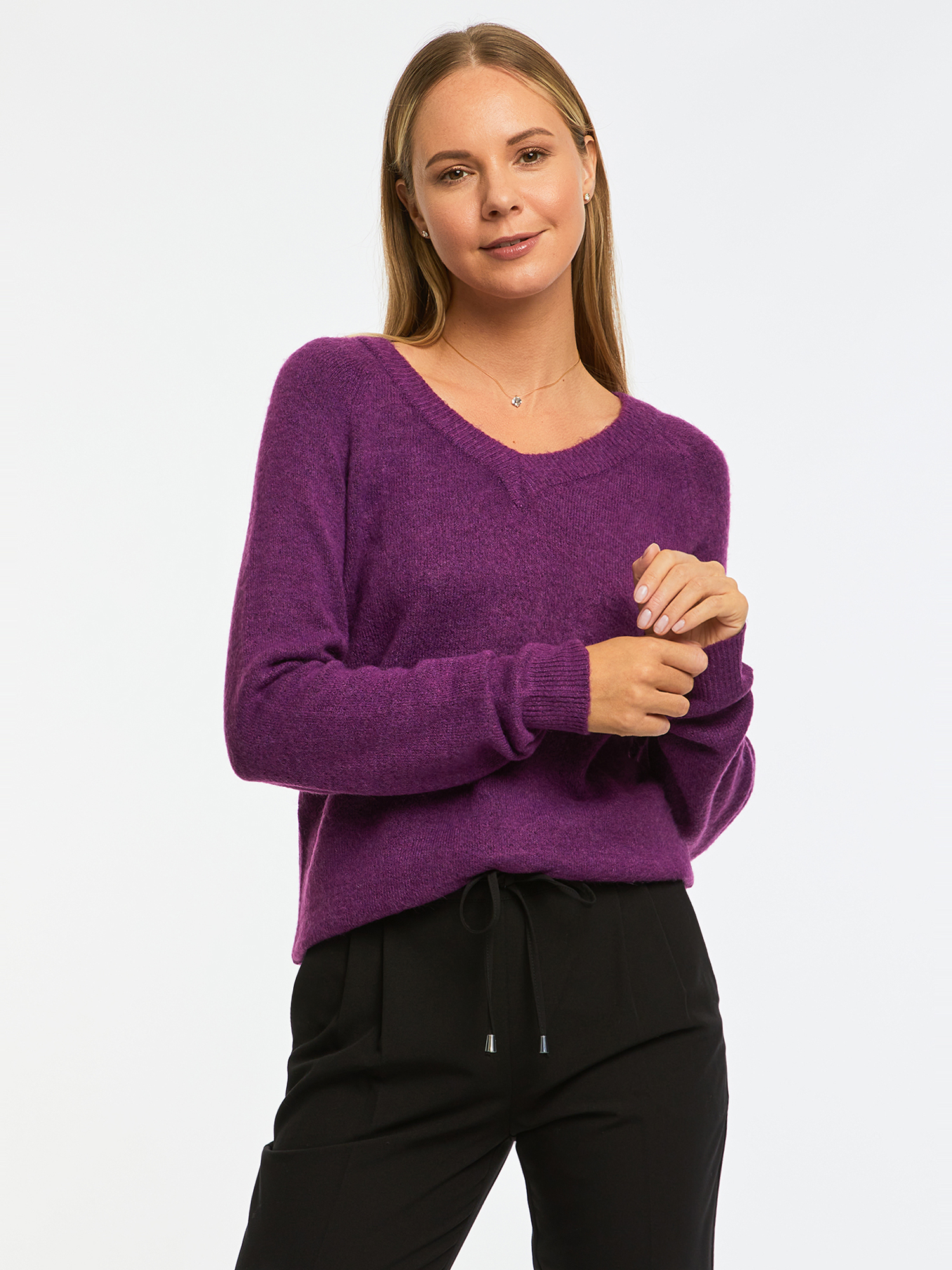 Пуловер женский oodji 63807333 фиолетовый XS