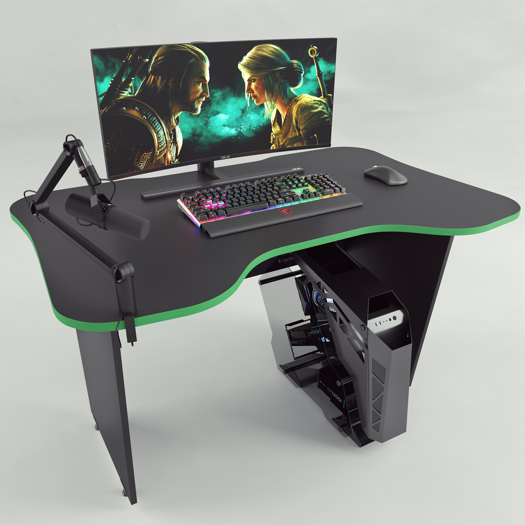 Игровой компьютерный стол myXplace Fly, черно-зеленый