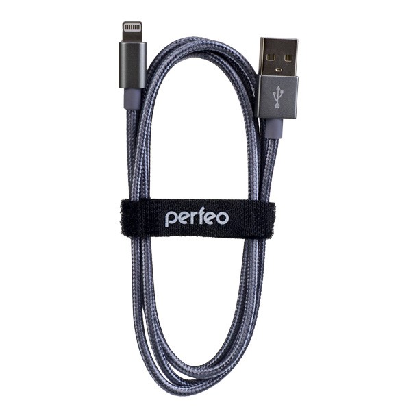 Кабель Perfeo для iPhone, USB - 8 PIN (Lightning), силикон, черный, длина 1 м. (I4318)