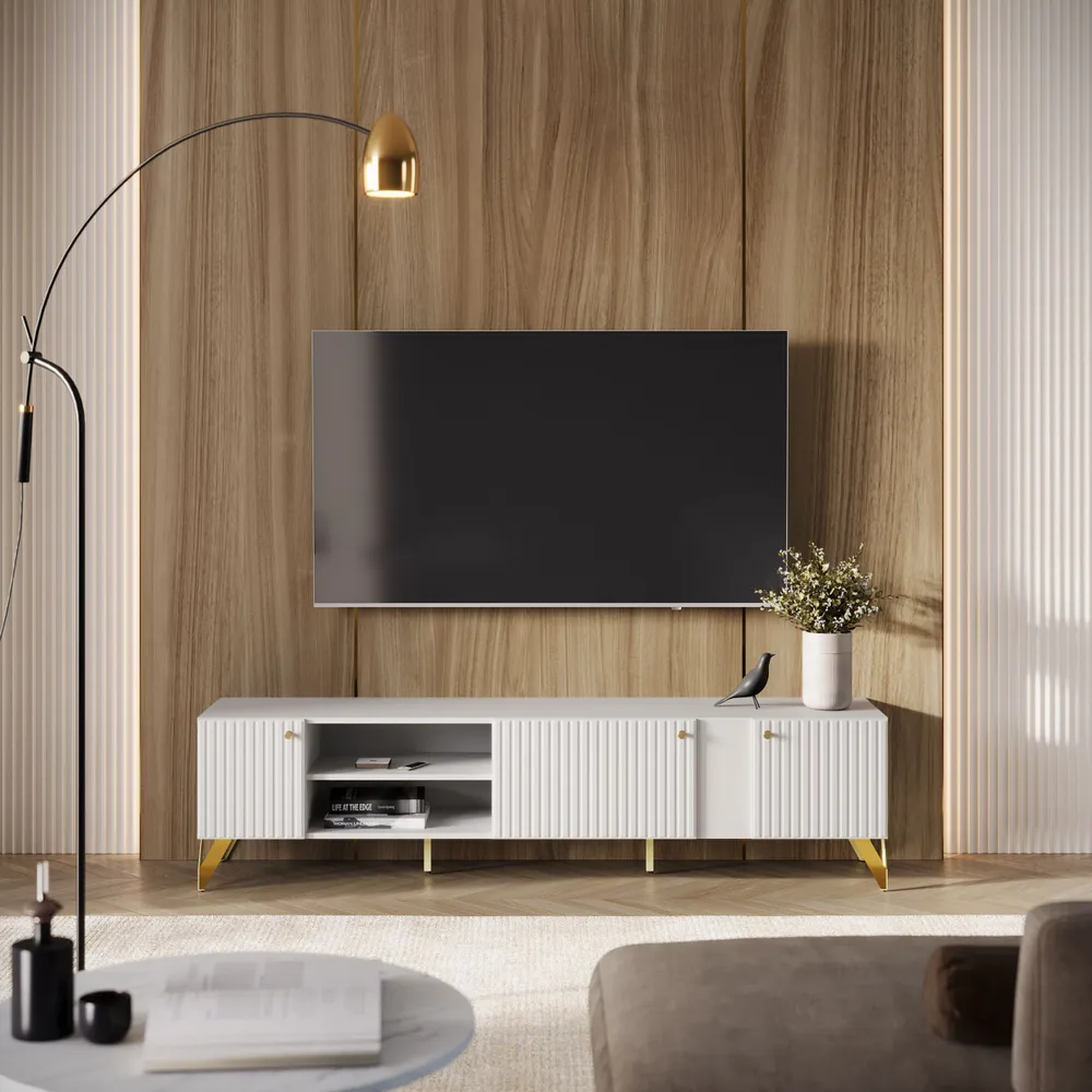 Тумба под телевизор НК-мебель RENO TV-200, Белый, 200х50х42.6 см