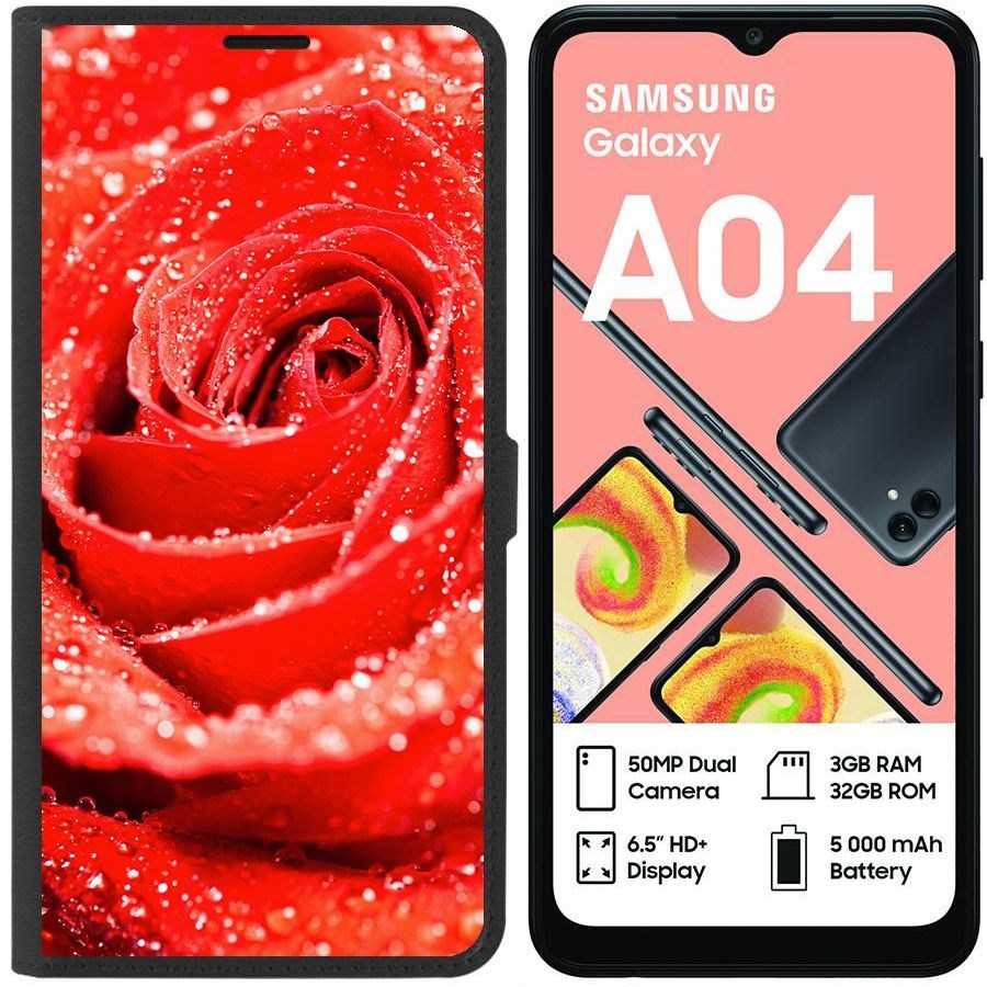 Чехол-книжка Eco для Samsung Galaxy A04 (A045) Роза (черный)