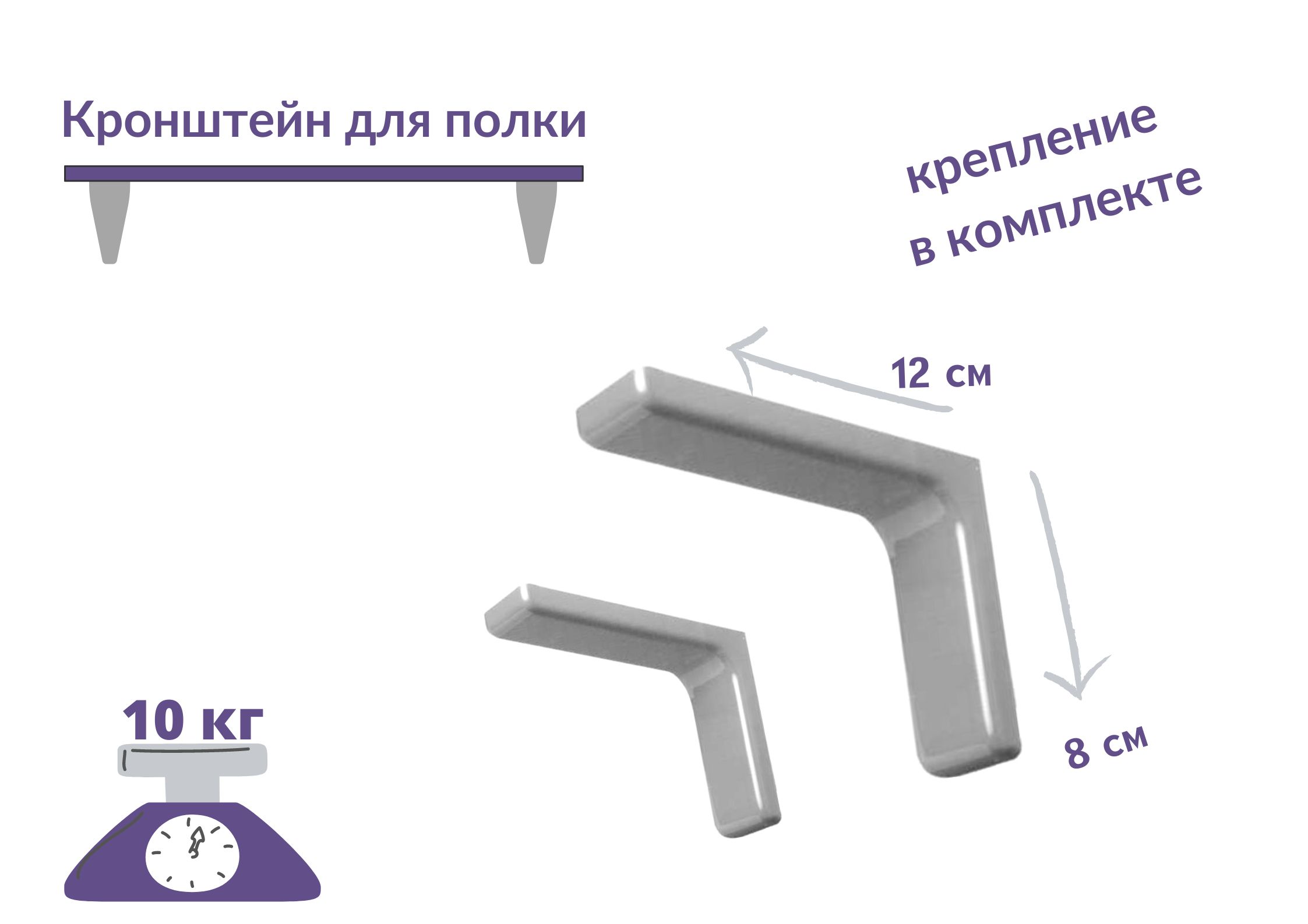 Кронштейн для полки БытСервис 12 см, угловая консоль, полкодержатель, для полок, для стола