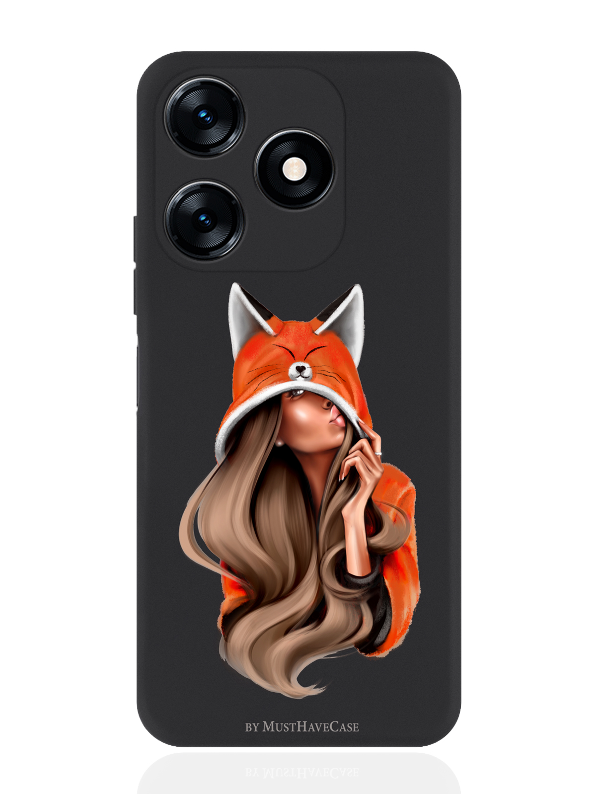 Чехол для смартфона Tecno Spark 10/10C черный силиконовый Foxy Girl/ Лисичка