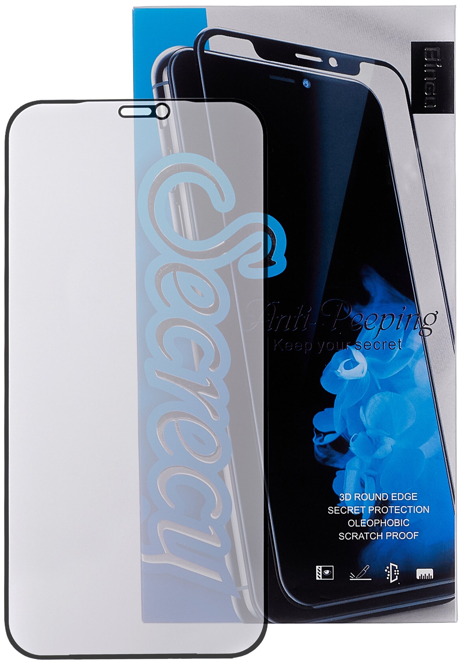 Защитное стекло "Антишпион" олеофобное, ударопрочное 9H для iPhone 12 Pro Max